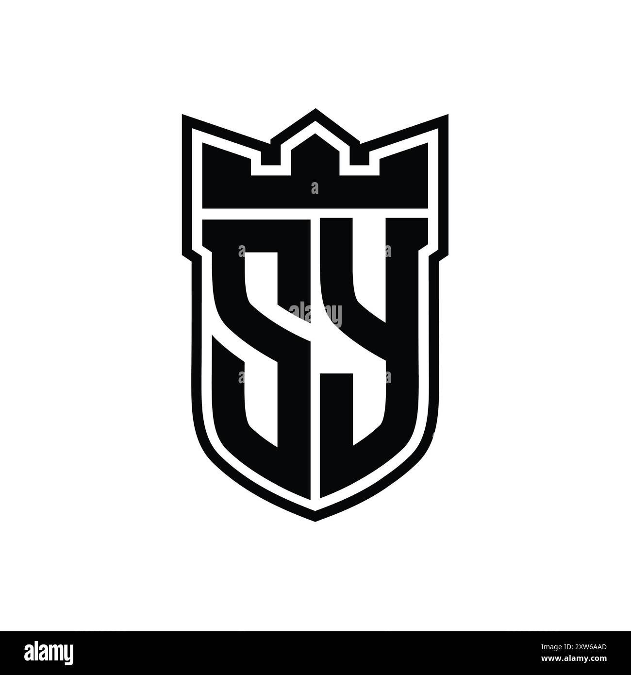 SY Letter logo with shield shape with geometric crown inside black ...