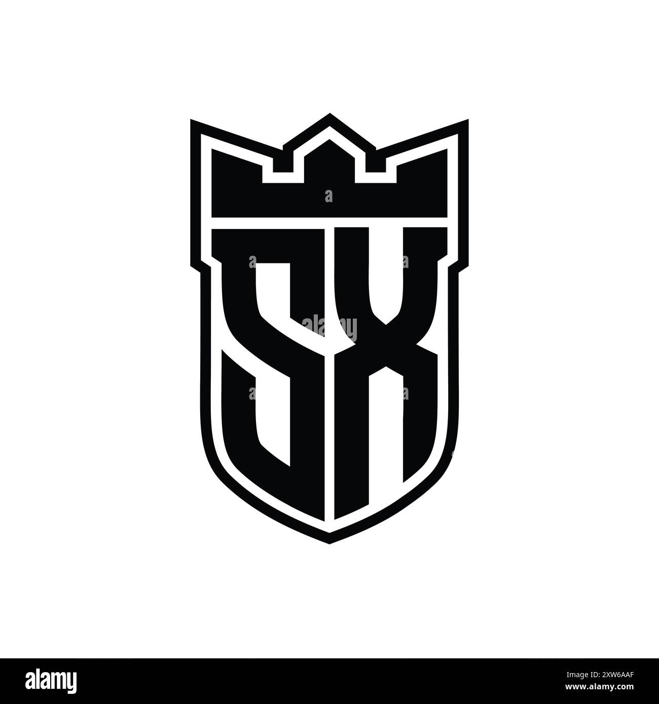 SX Letter logo with shield shape with geometric crown inside black ...