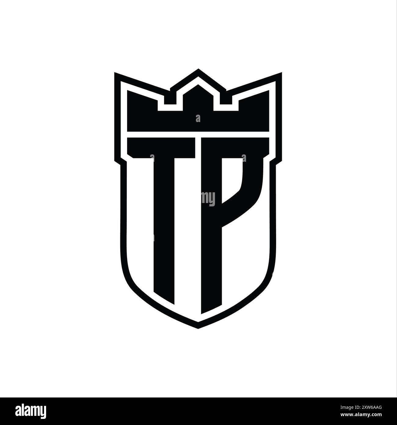 TP Letter logo with shield shape with geometric crown inside black ...