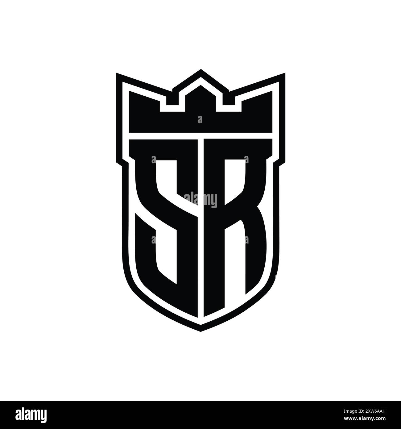 SR Letter logo with shield shape with geometric crown inside black ...