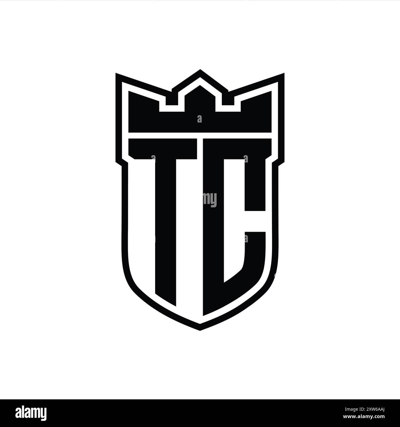 TC Letter logo with shield shape with geometric crown inside black ...