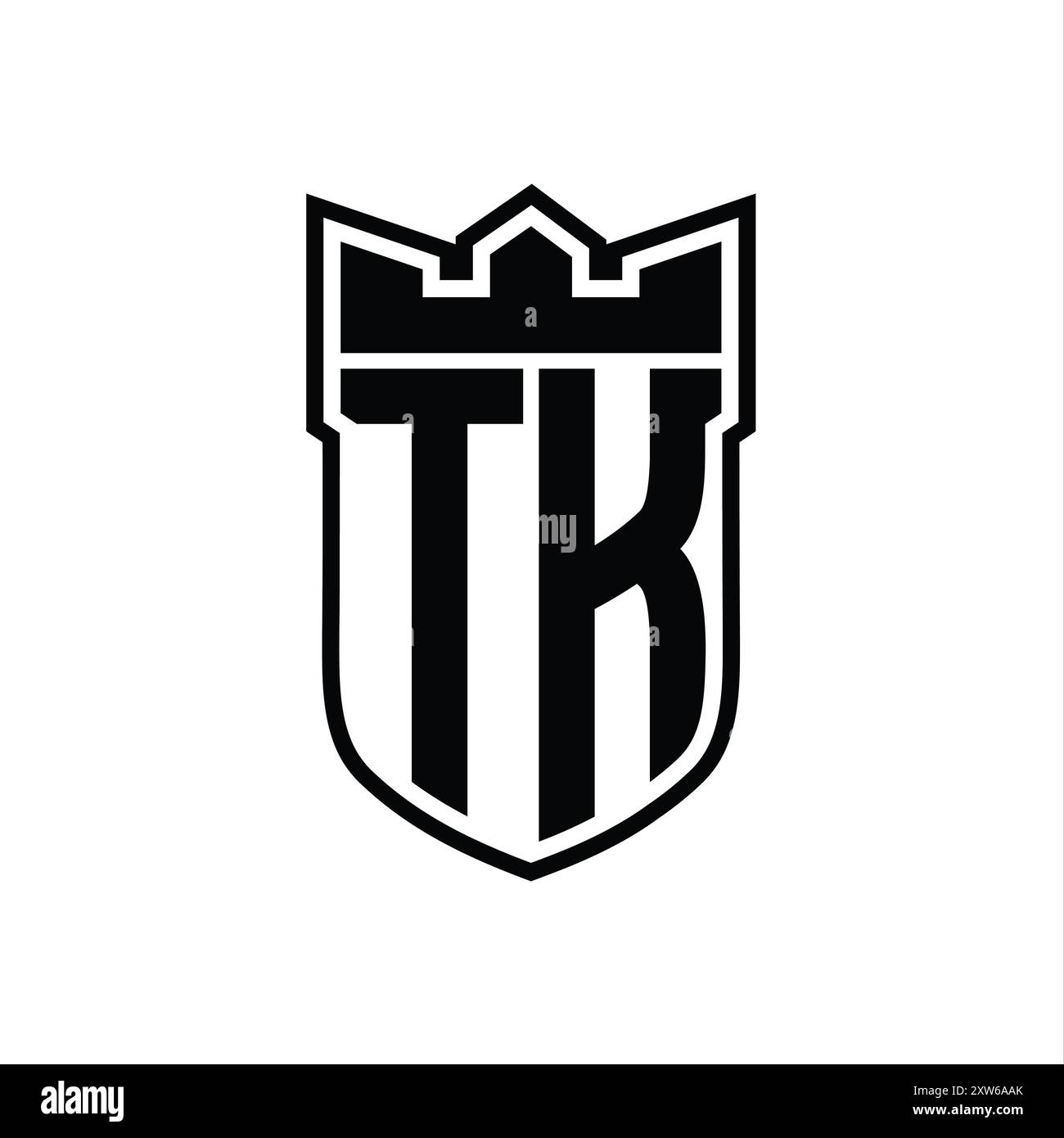 TK Letter logo with shield shape with geometric crown inside black ...