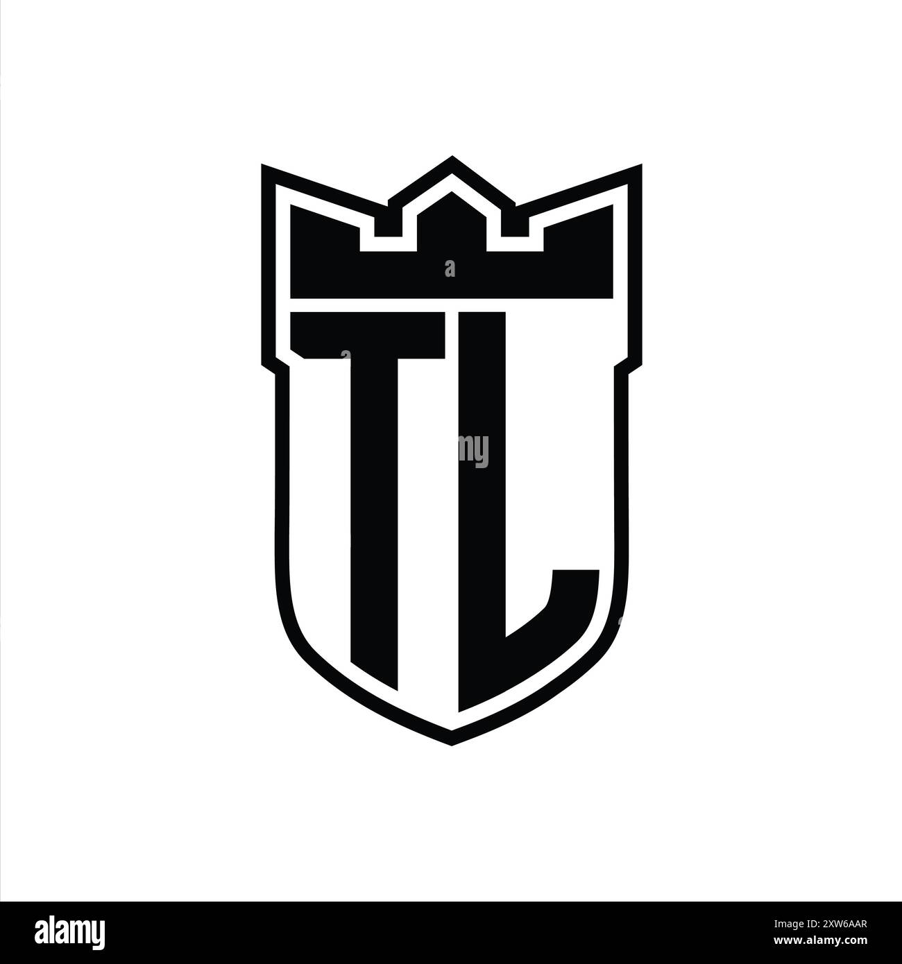 TL Letter logo with shield shape with geometric crown inside black ...