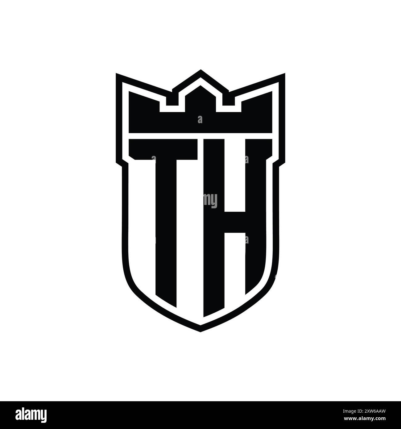 TH Letter logo with shield shape with geometric crown inside black ...