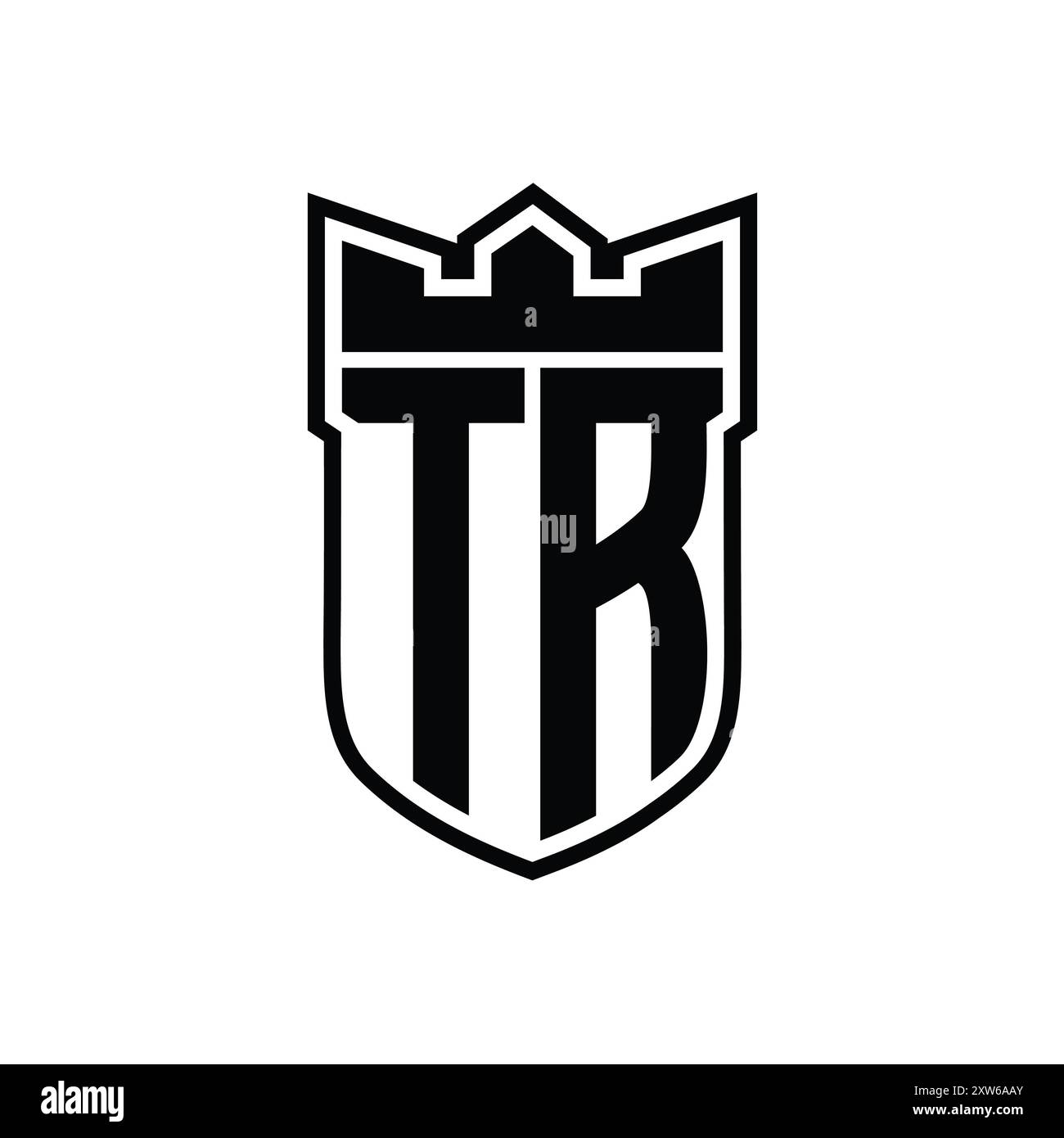 TR Letter logo with shield shape with geometric crown inside black ...