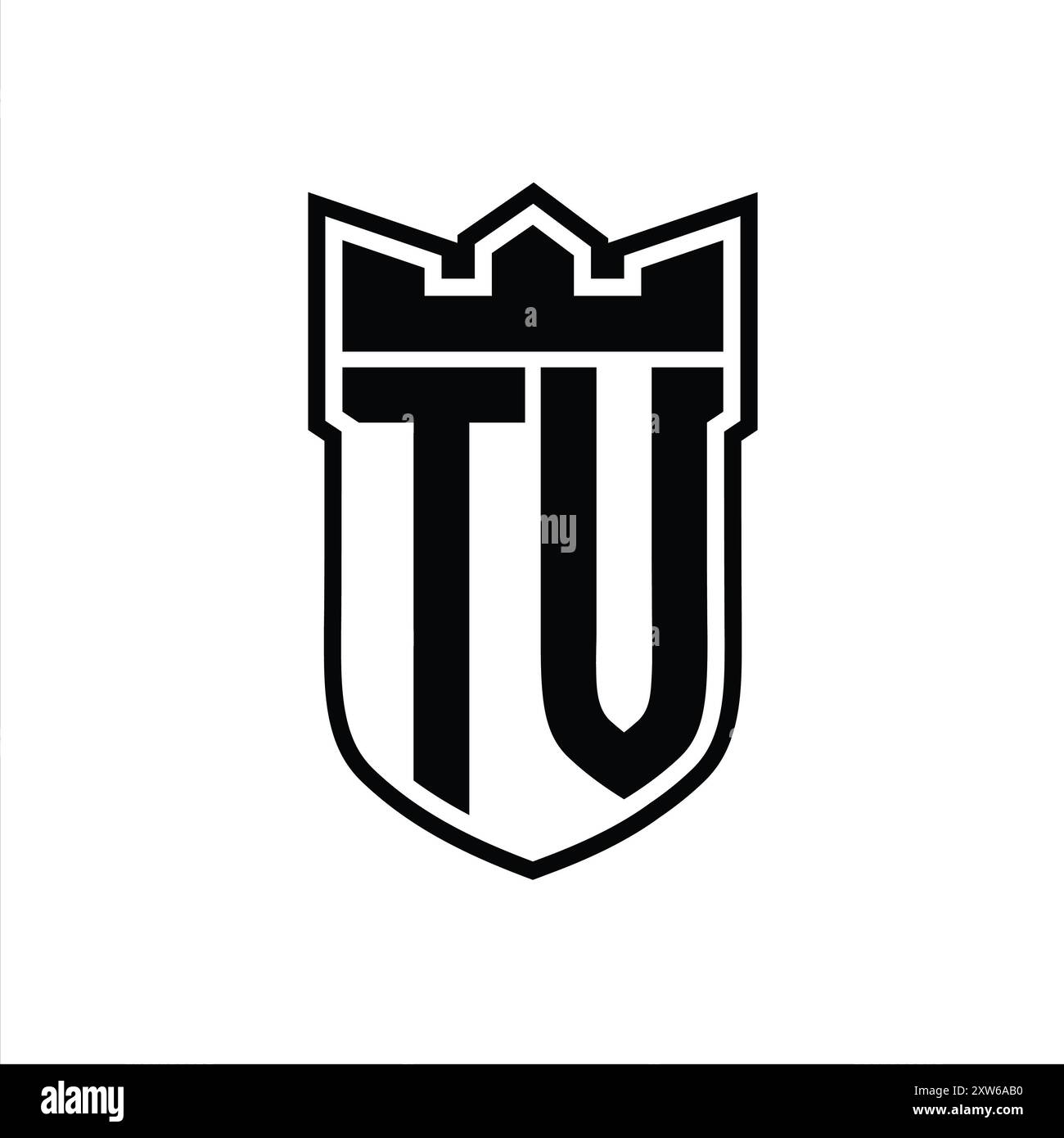 TV Letter logo with shield shape with geometric crown inside black ...