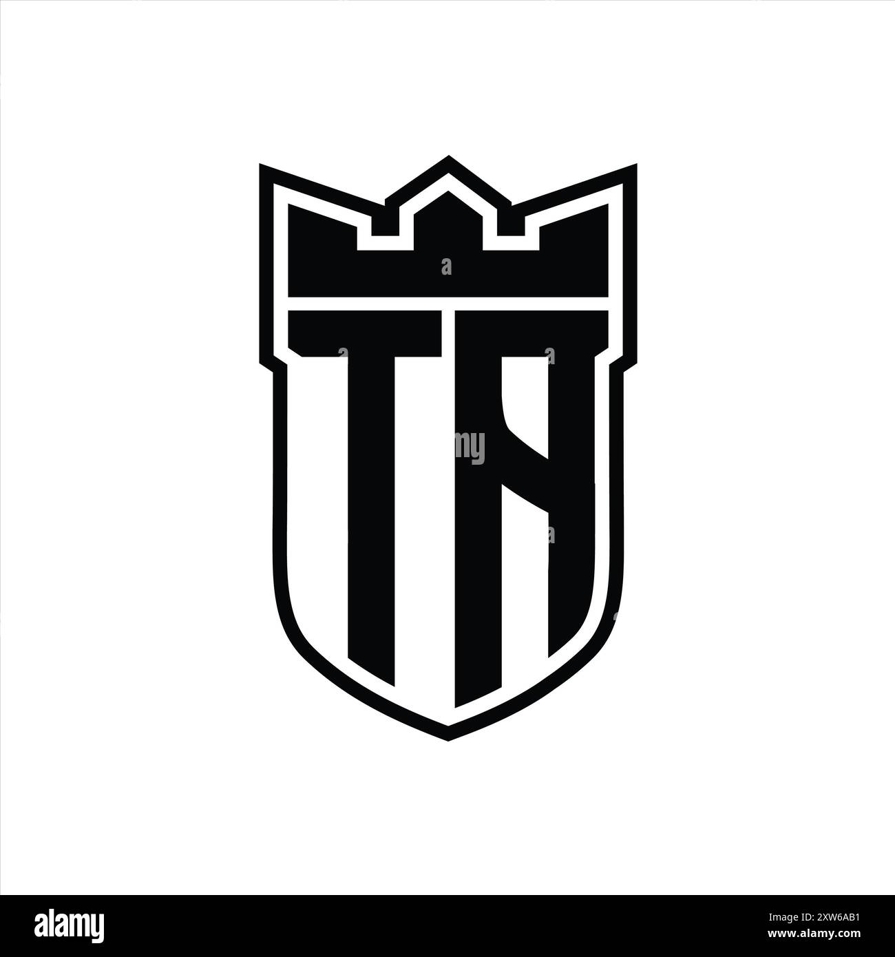 TA Letter logo with shield shape with geometric crown inside black ...