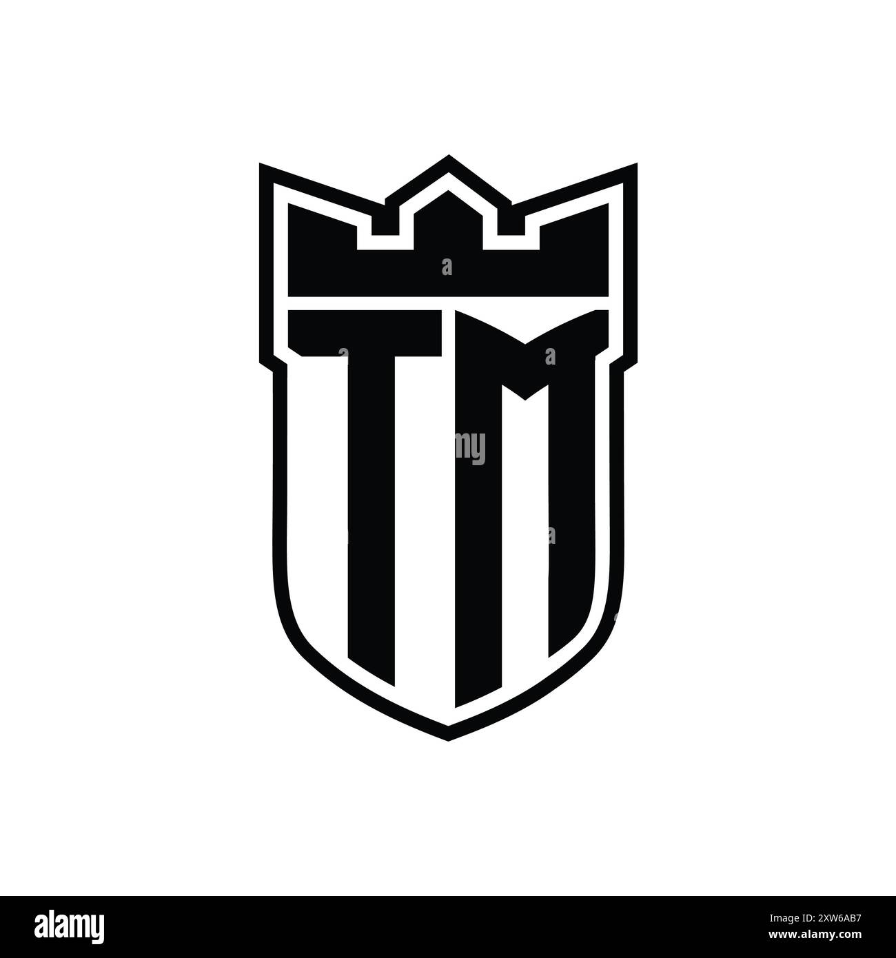TM Letter logo with shield shape with geometric crown inside black ...