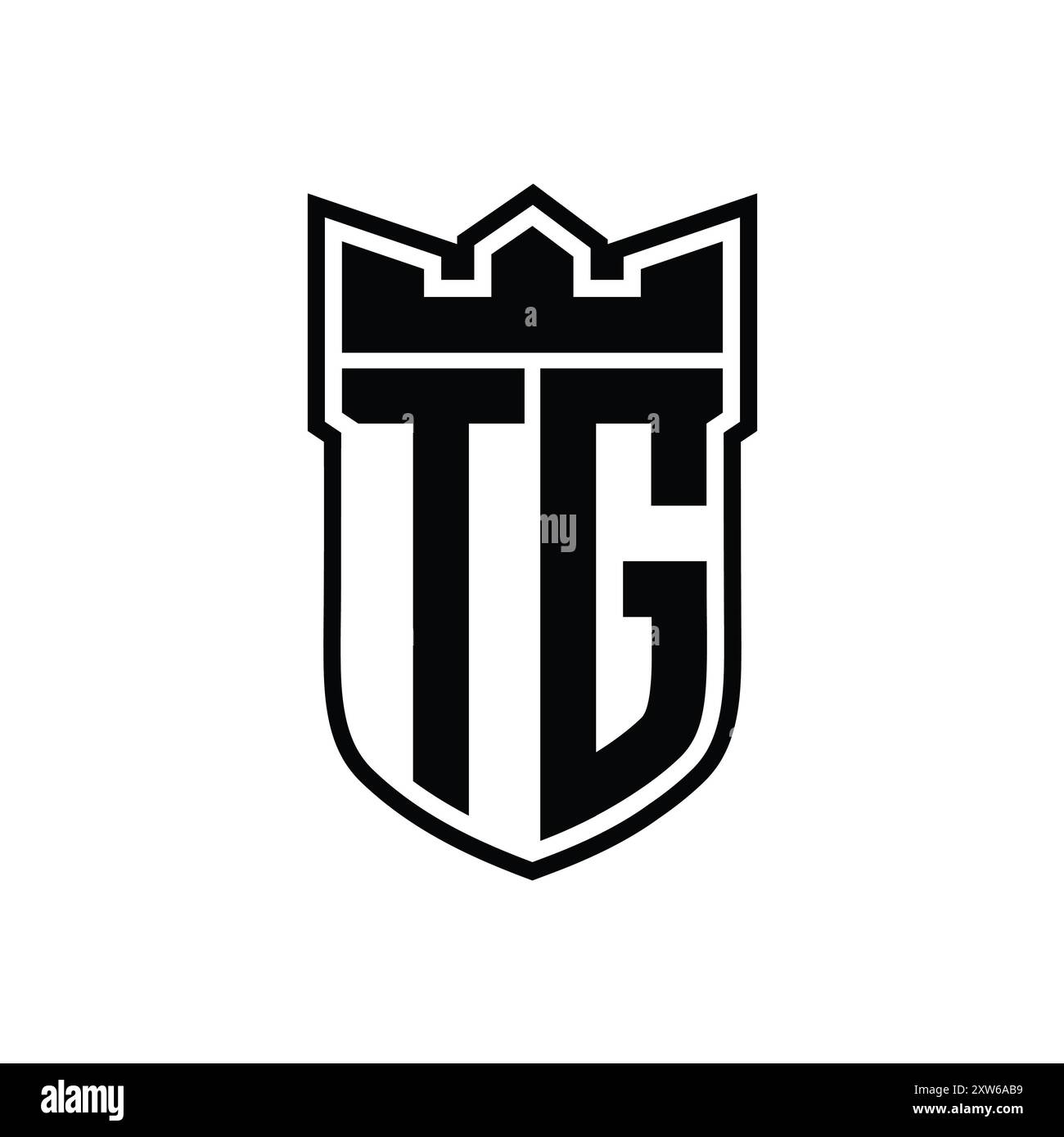TG Letter logo with shield shape with geometric crown inside black ...