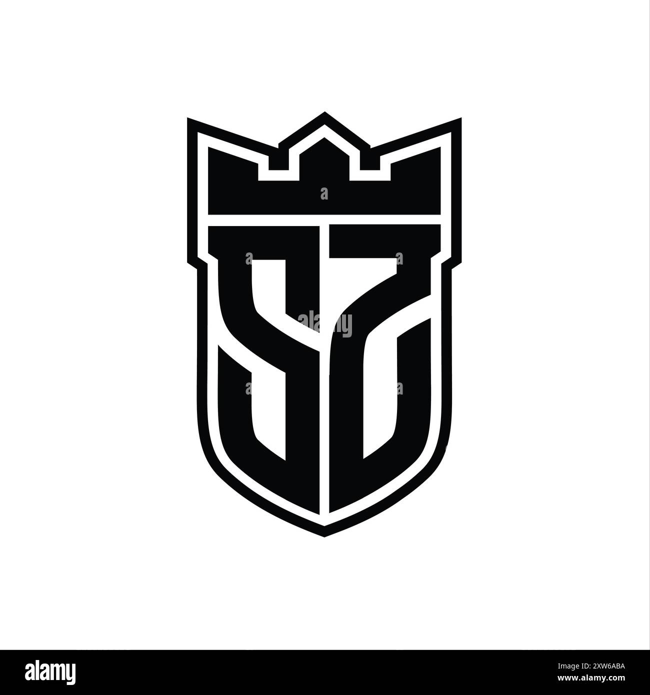 SZ Letter logo with shield shape with geometric crown inside black ...