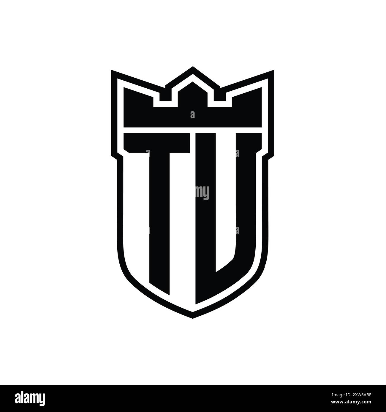 TU Letter logo with shield shape with geometric crown inside black ...