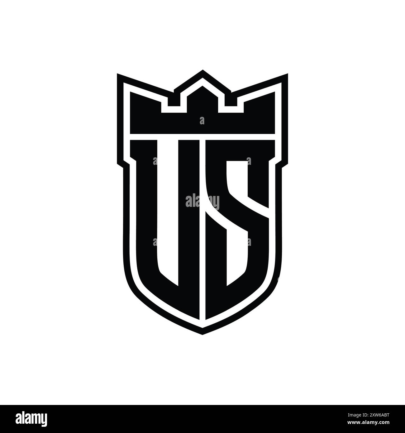 US Letter logo with shield shape with geometric crown inside black ...
