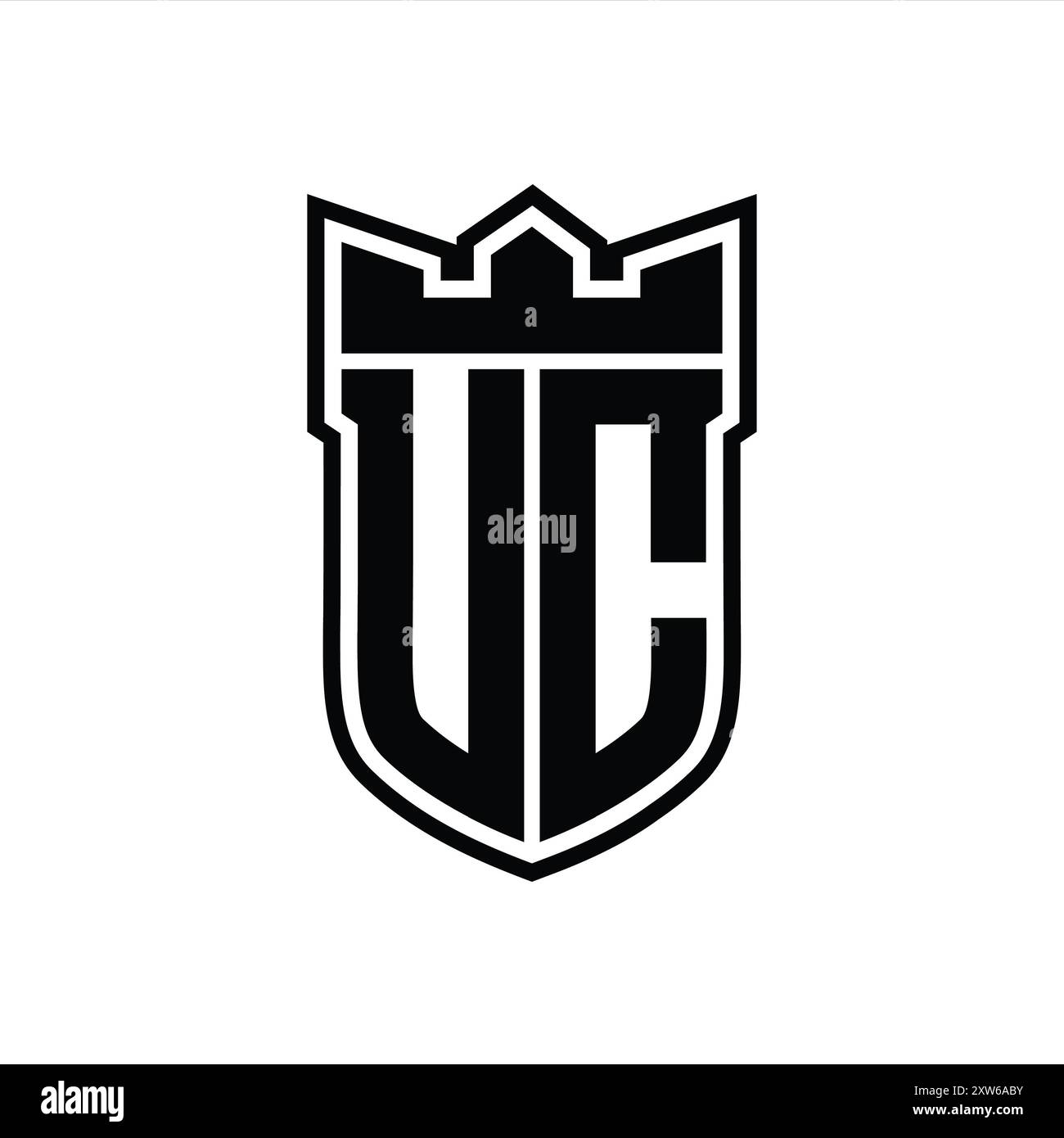 UC Letter logo with shield shape with geometric crown inside black ...