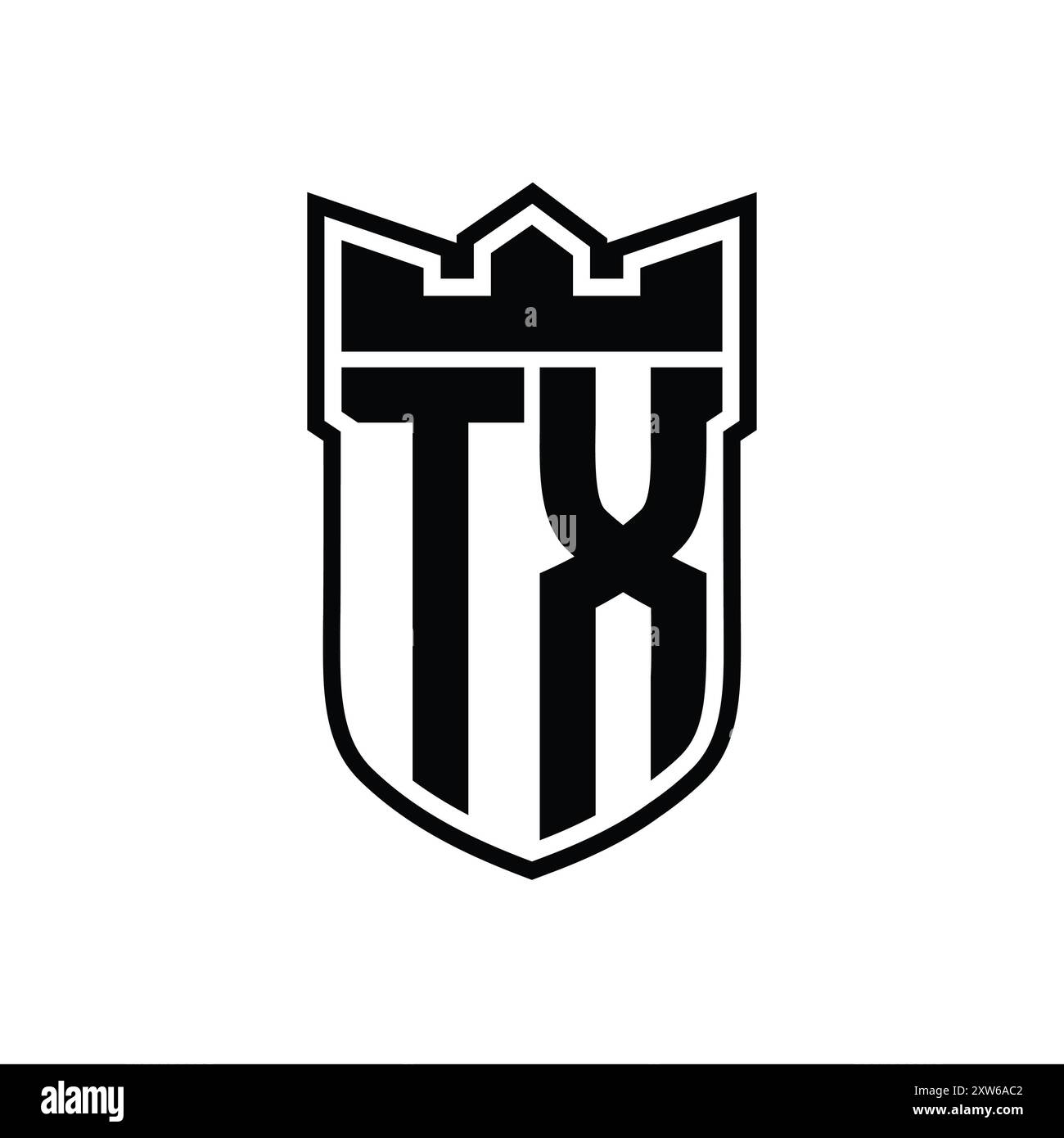 TX Letter logo with shield shape with geometric crown inside black ...