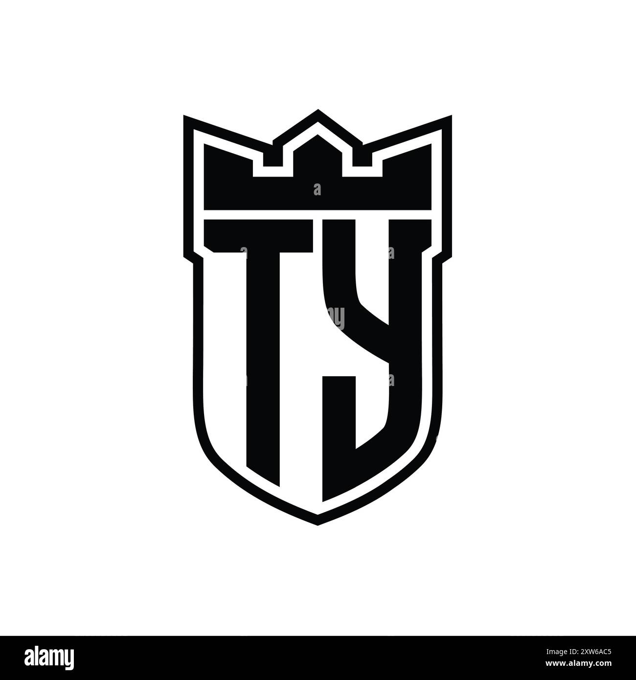TY Letter logo with shield shape with geometric crown inside black ...