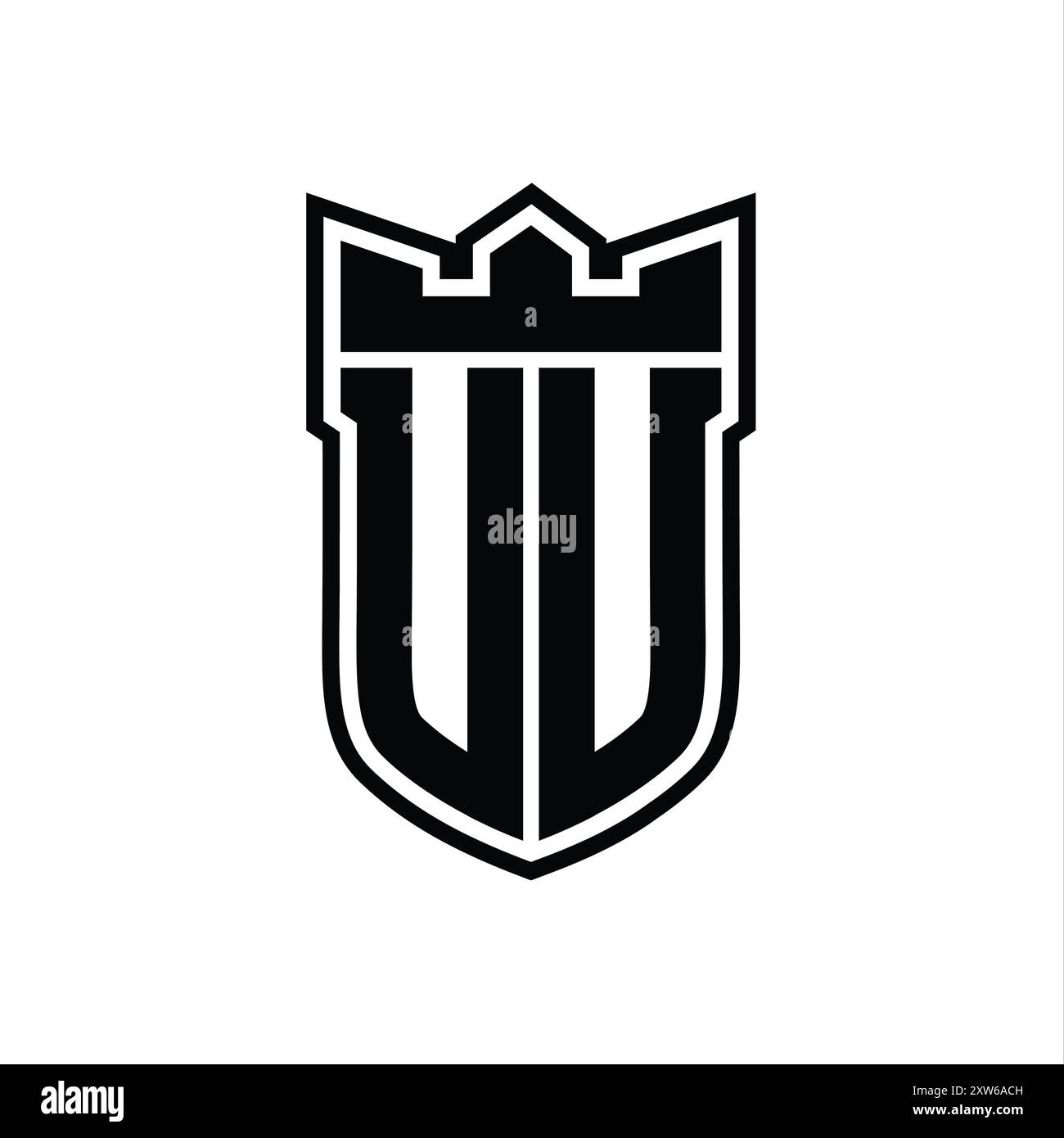 UU Letter logo with shield shape with geometric crown inside black ...