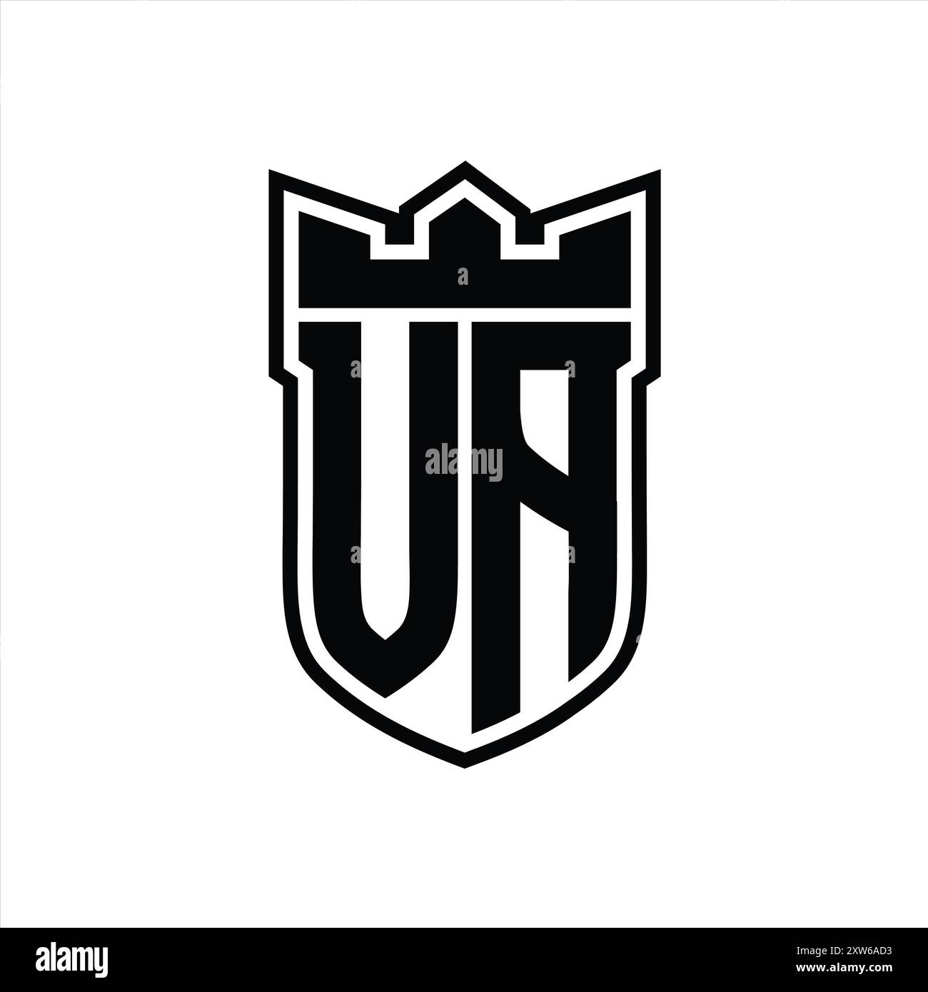VA Letter logo with shield shape with geometric crown inside black ...