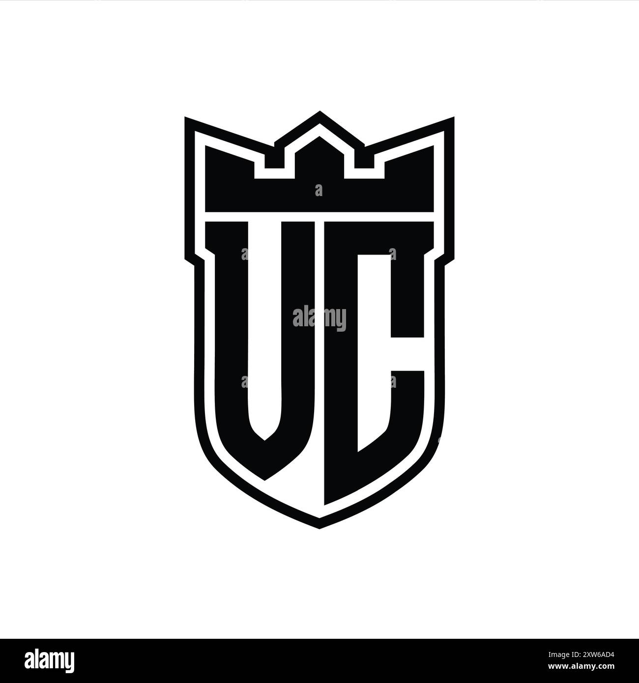 VC Letter logo with shield shape with geometric crown inside black ...