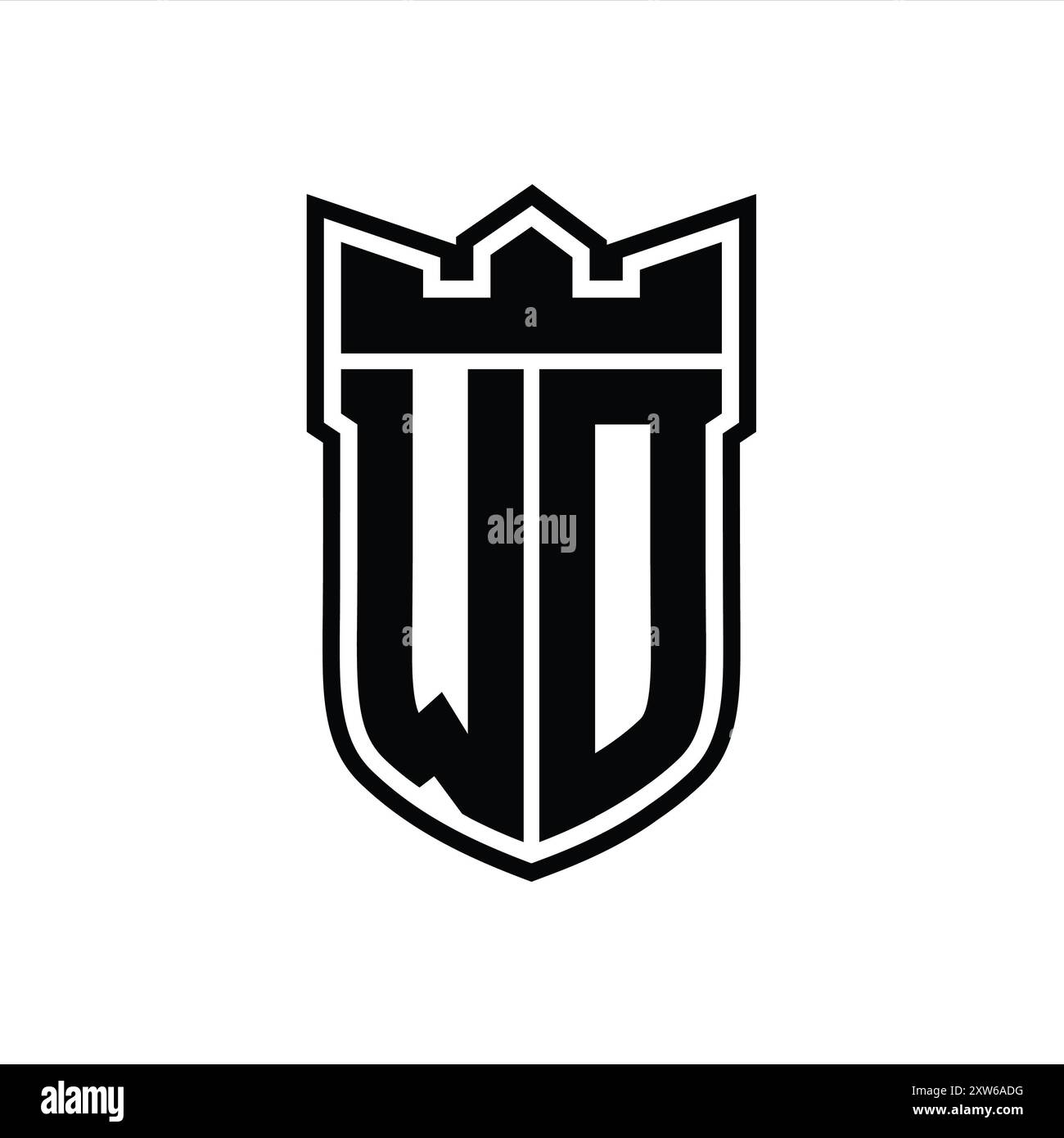 WD Letter logo with shield shape with geometric crown inside black ...