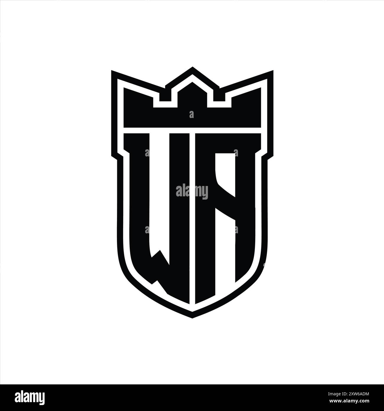 WA Letter logo with shield shape with geometric crown inside black ...