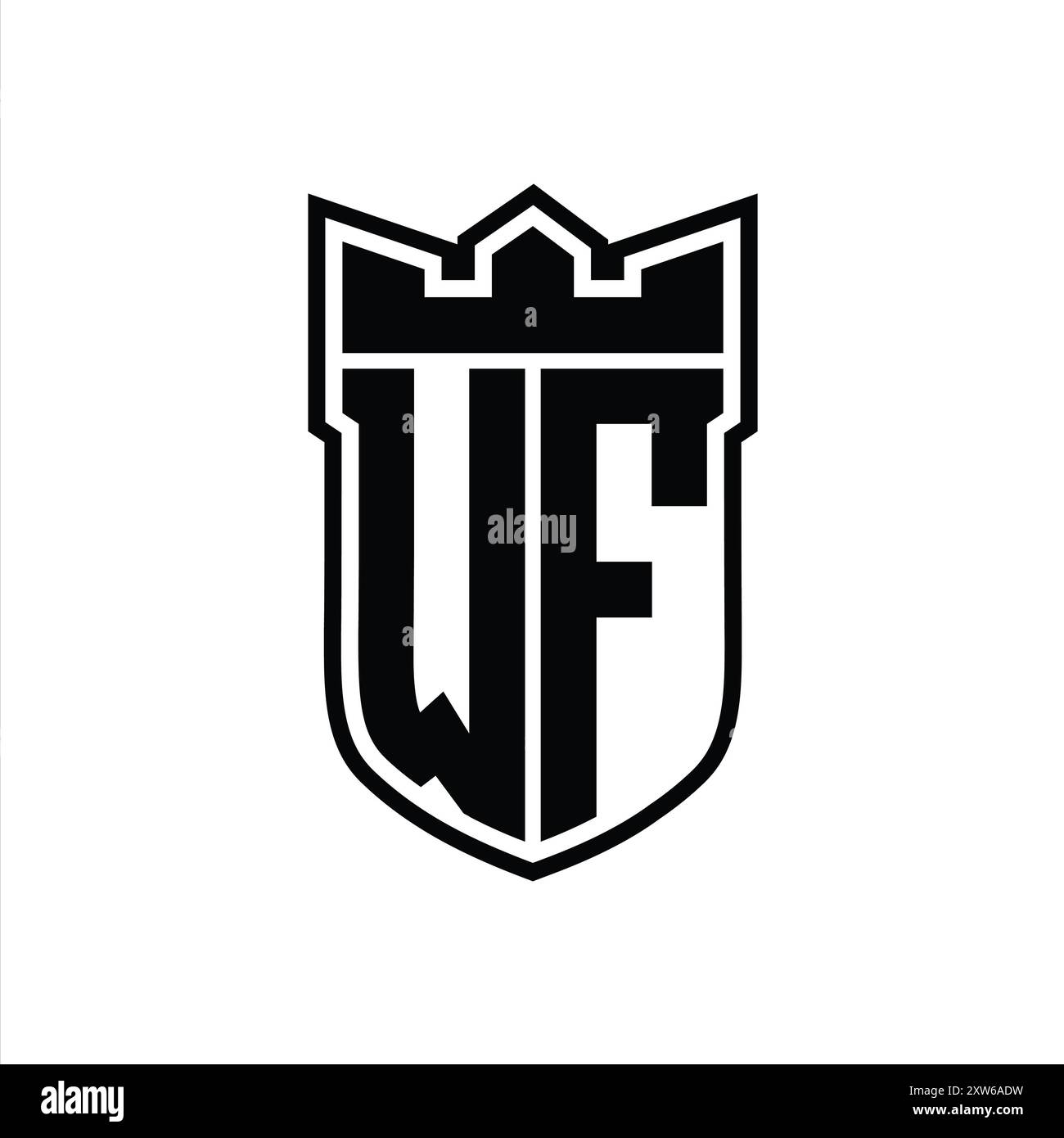 WF Letter logo with shield shape with geometric crown inside black ...