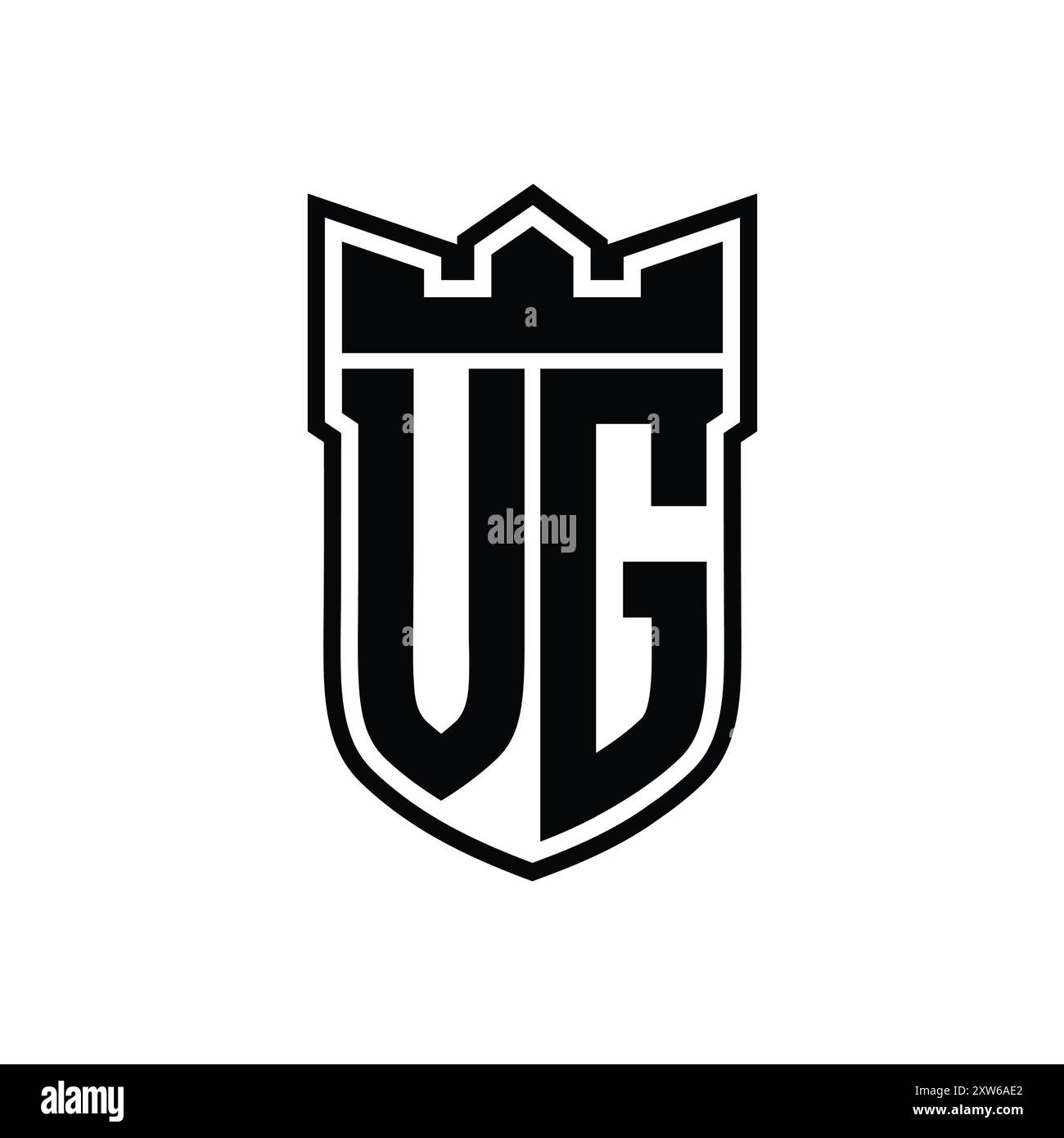 VG Letter logo with shield shape with geometric crown inside black ...