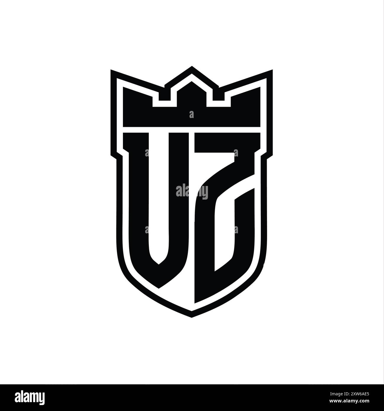 VZ Letter logo with shield shape with geometric crown inside black ...