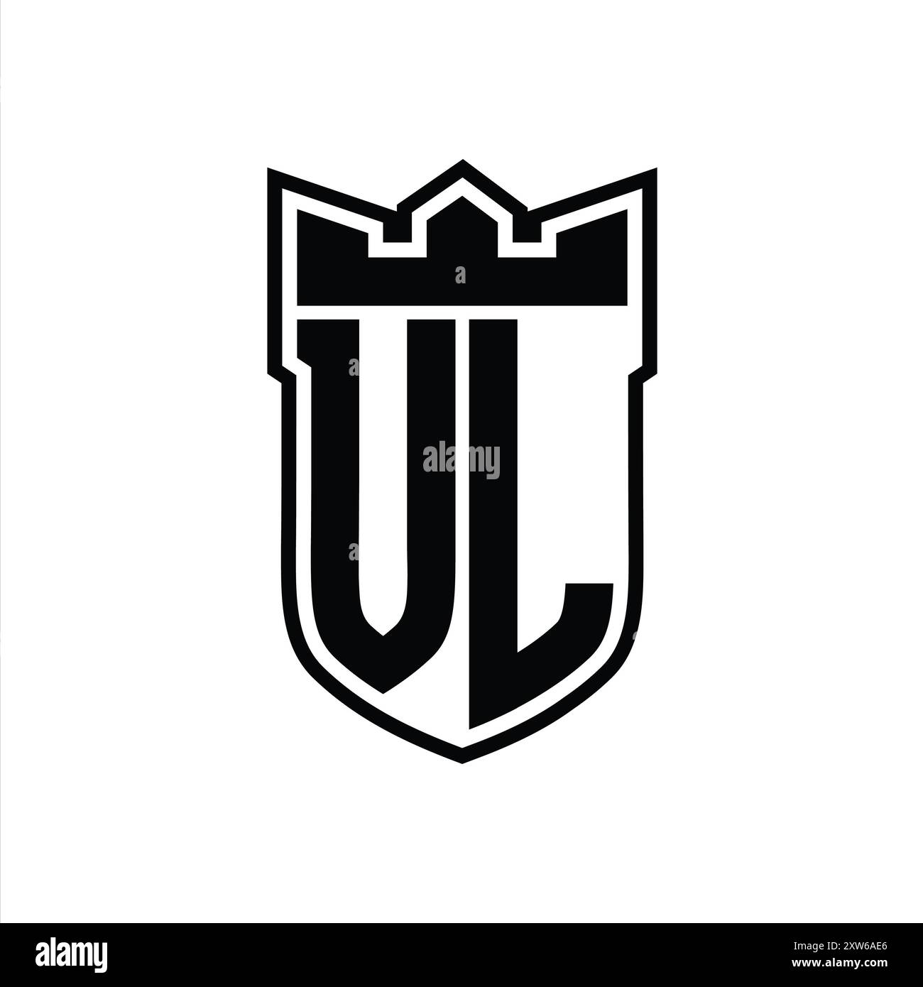 VL Letter logo with shield shape with geometric crown inside black ...