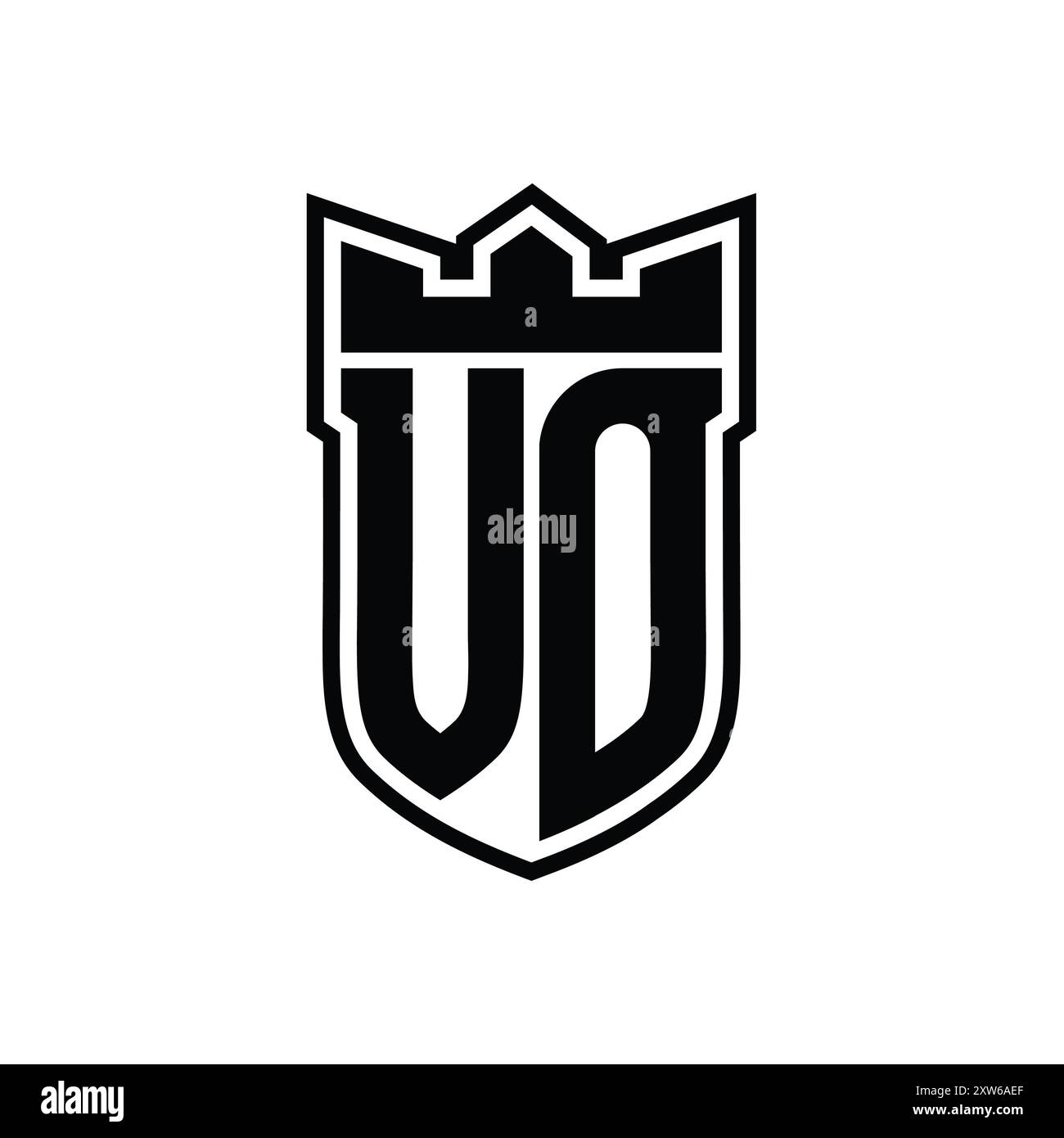 VO Letter logo with shield shape with geometric crown inside black ...