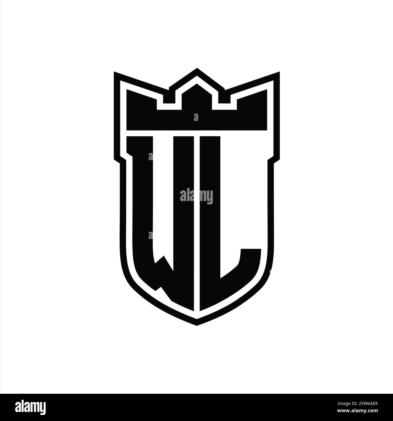 WL Letter logo with shield shape with geometric crown inside black ...