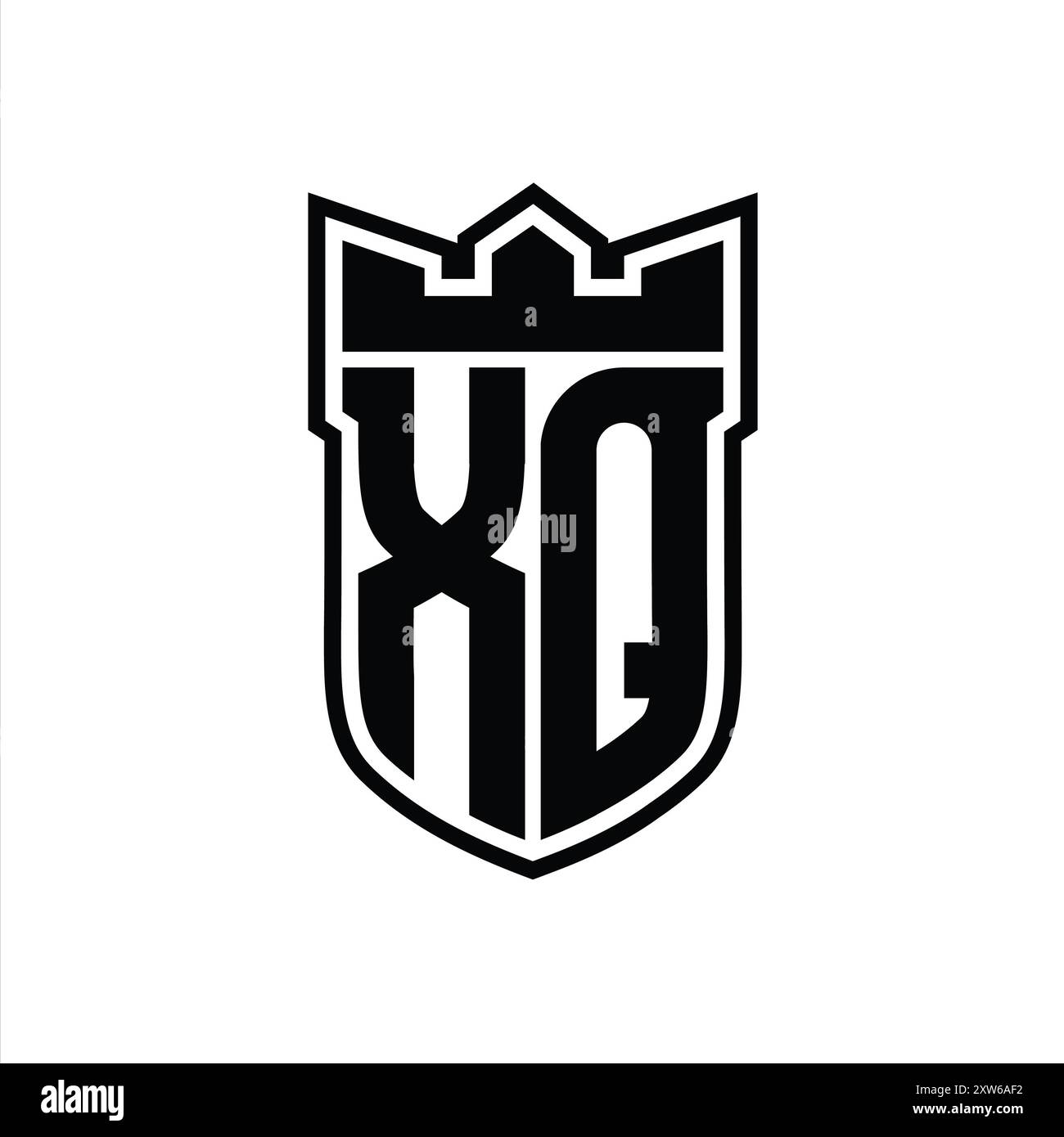 XQ Letter logo with shield shape with geometric crown inside black ...