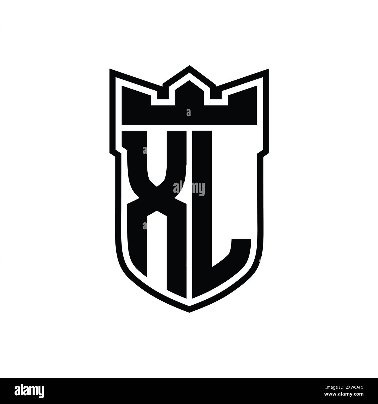 XL Letter logo with shield shape with geometric crown inside black ...