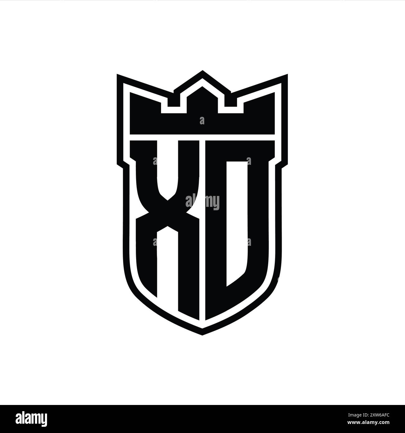 XD Letter logo with shield shape with geometric crown inside black ...