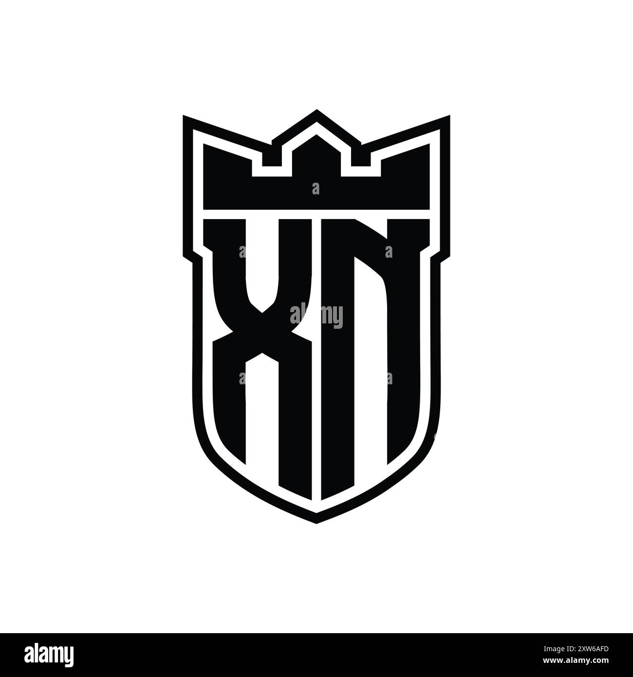 XN Letter logo with shield shape with geometric crown inside black ...