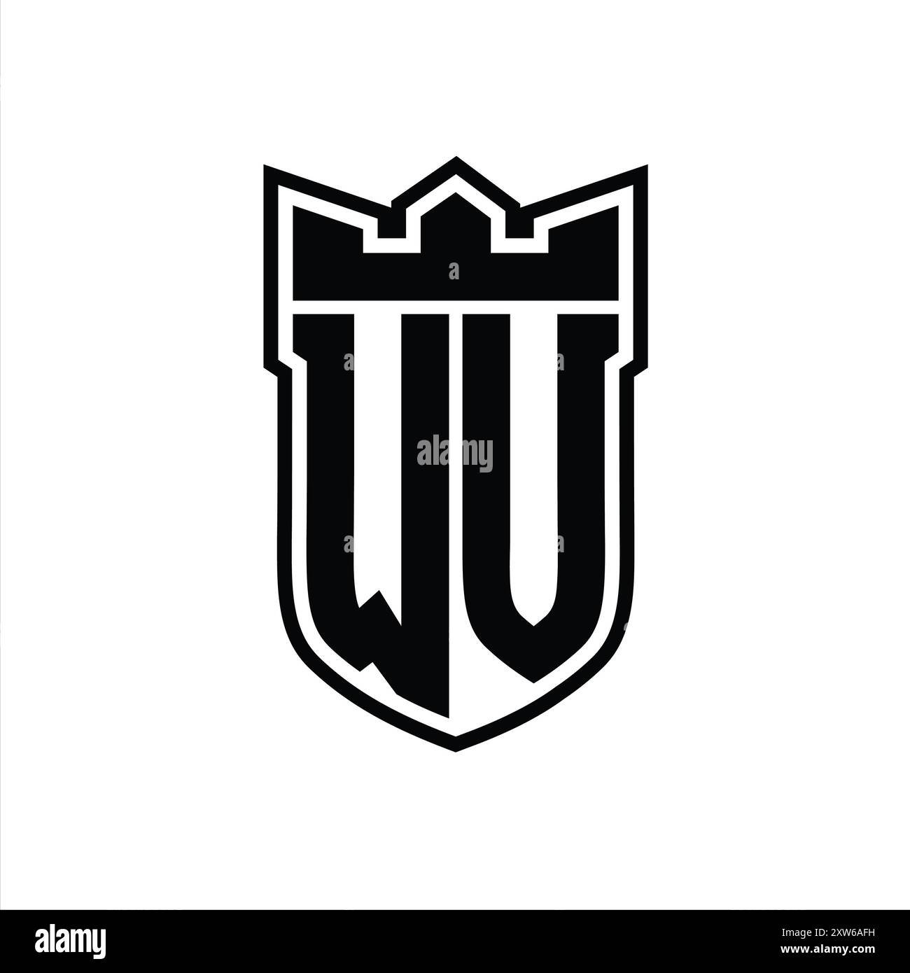 WV Letter logo with shield shape with geometric crown inside black ...