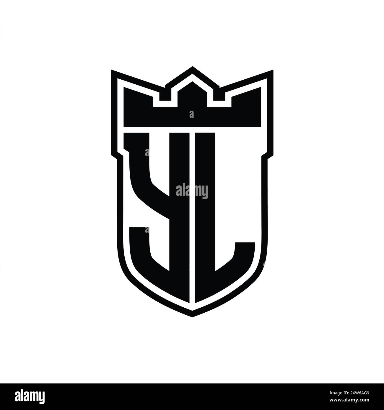 YL Letter logo with shield shape with geometric crown inside black ...