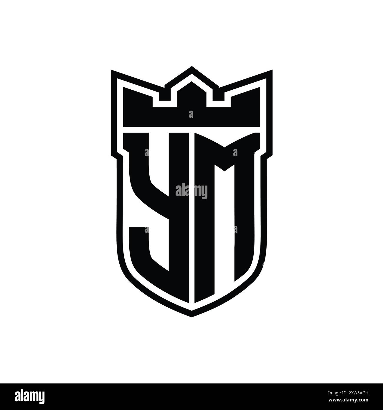 YM Letter logo with shield shape with geometric crown inside black ...