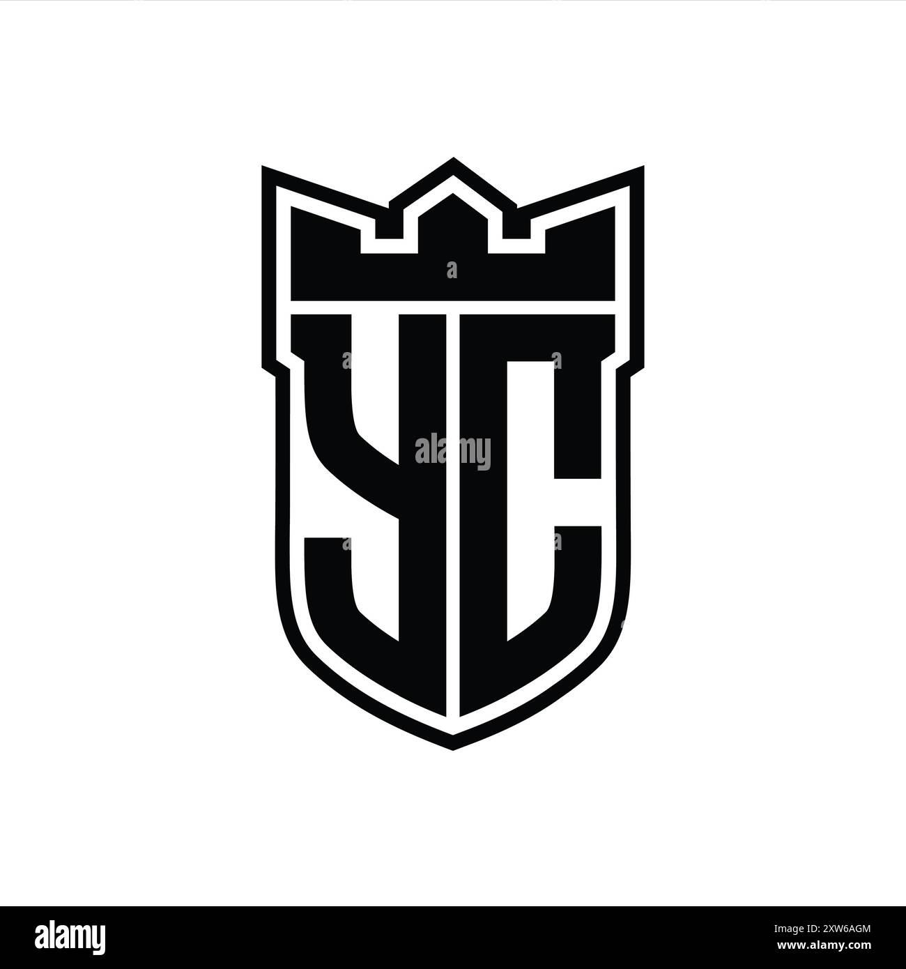 YC Letter logo with shield shape with geometric crown inside black ...
