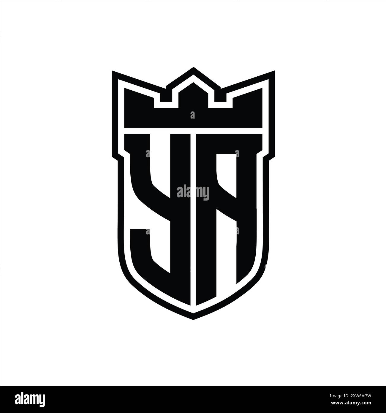 YA Letter logo with shield shape with geometric crown inside black ...