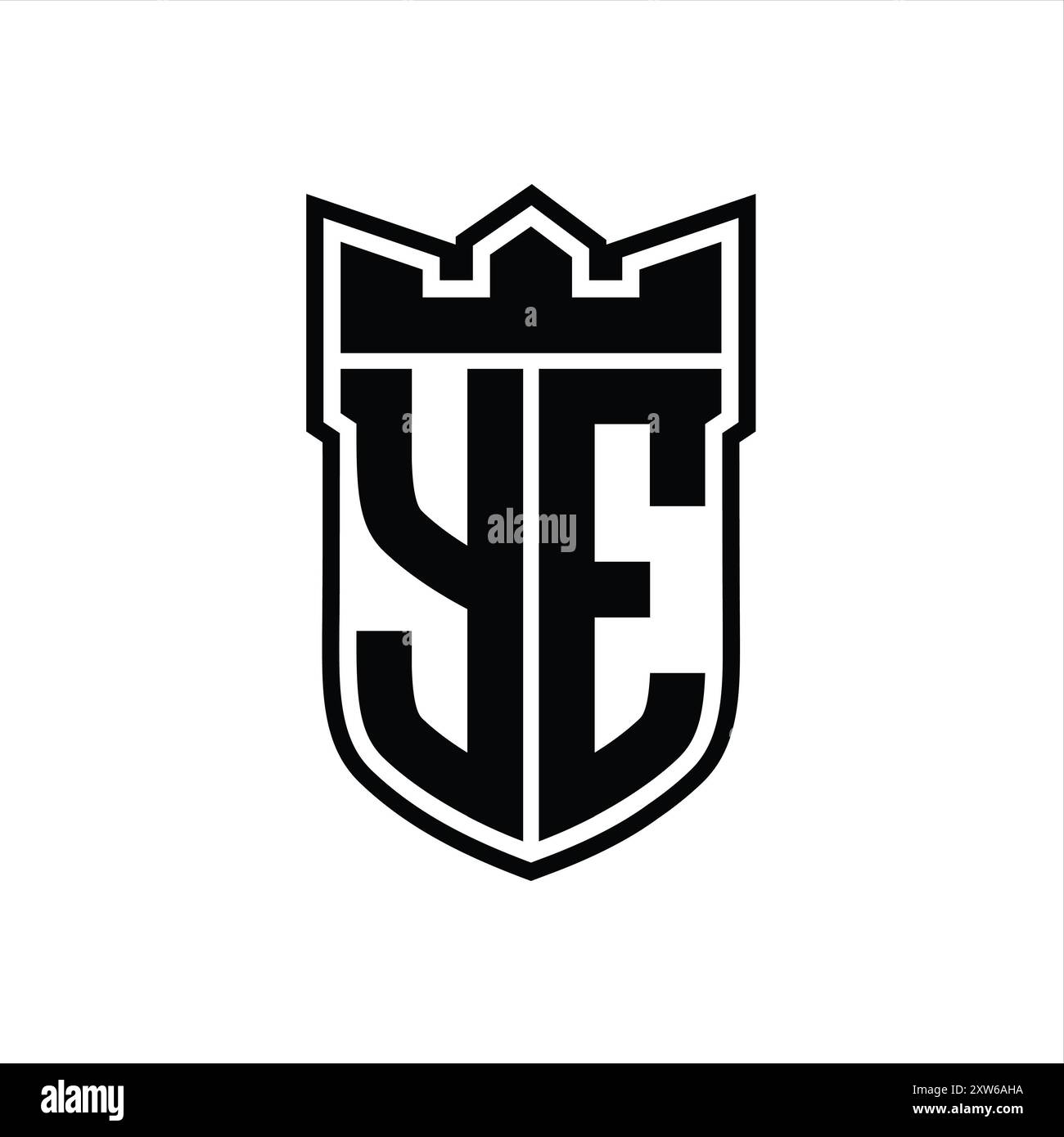 YE Letter logo with shield shape with geometric crown inside black ...