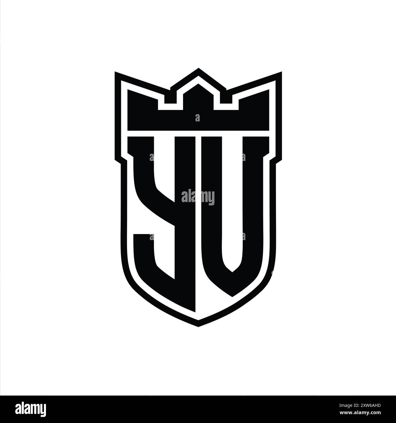 YV Letter logo with shield shape with geometric crown inside black ...