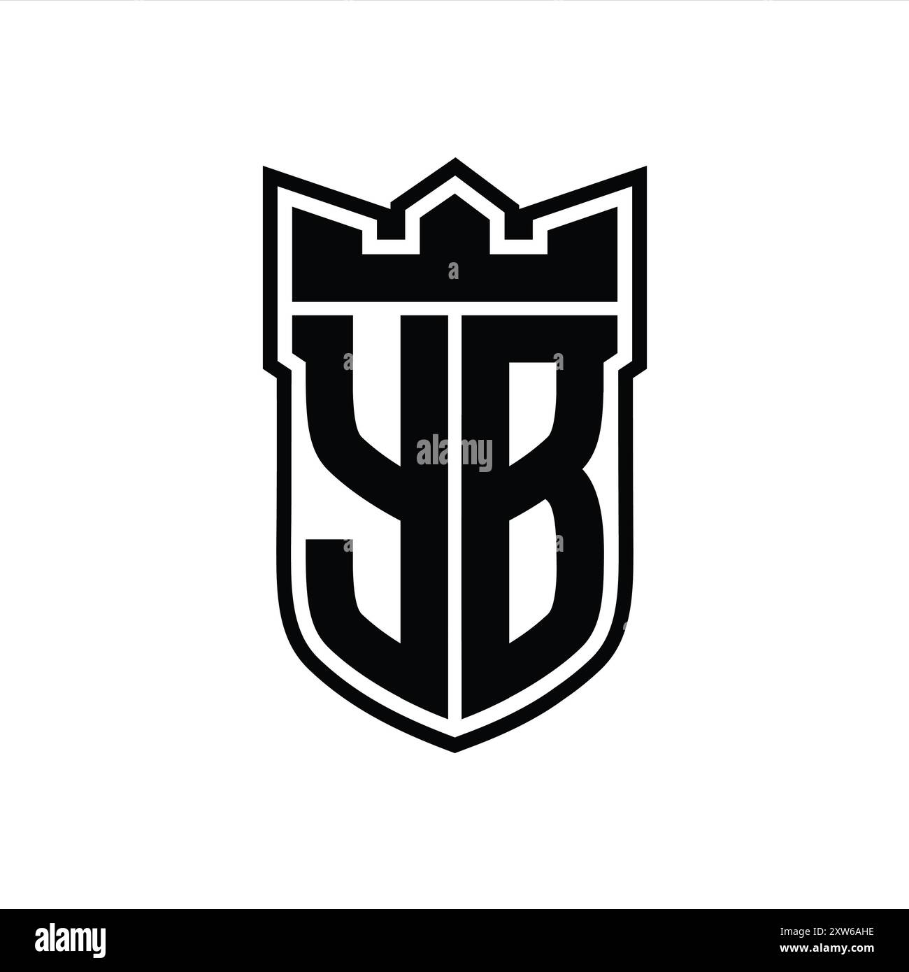 YB Letter logo with shield shape with geometric crown inside black ...