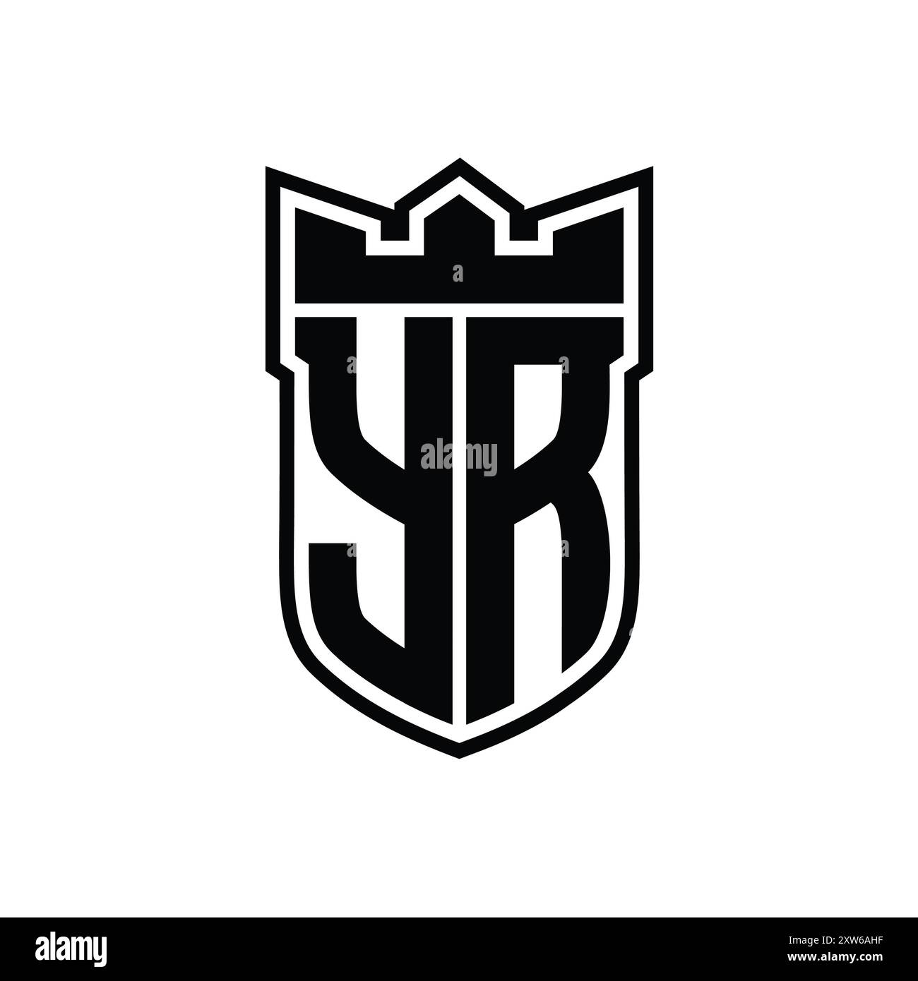 YR Letter logo with shield shape with geometric crown inside black ...