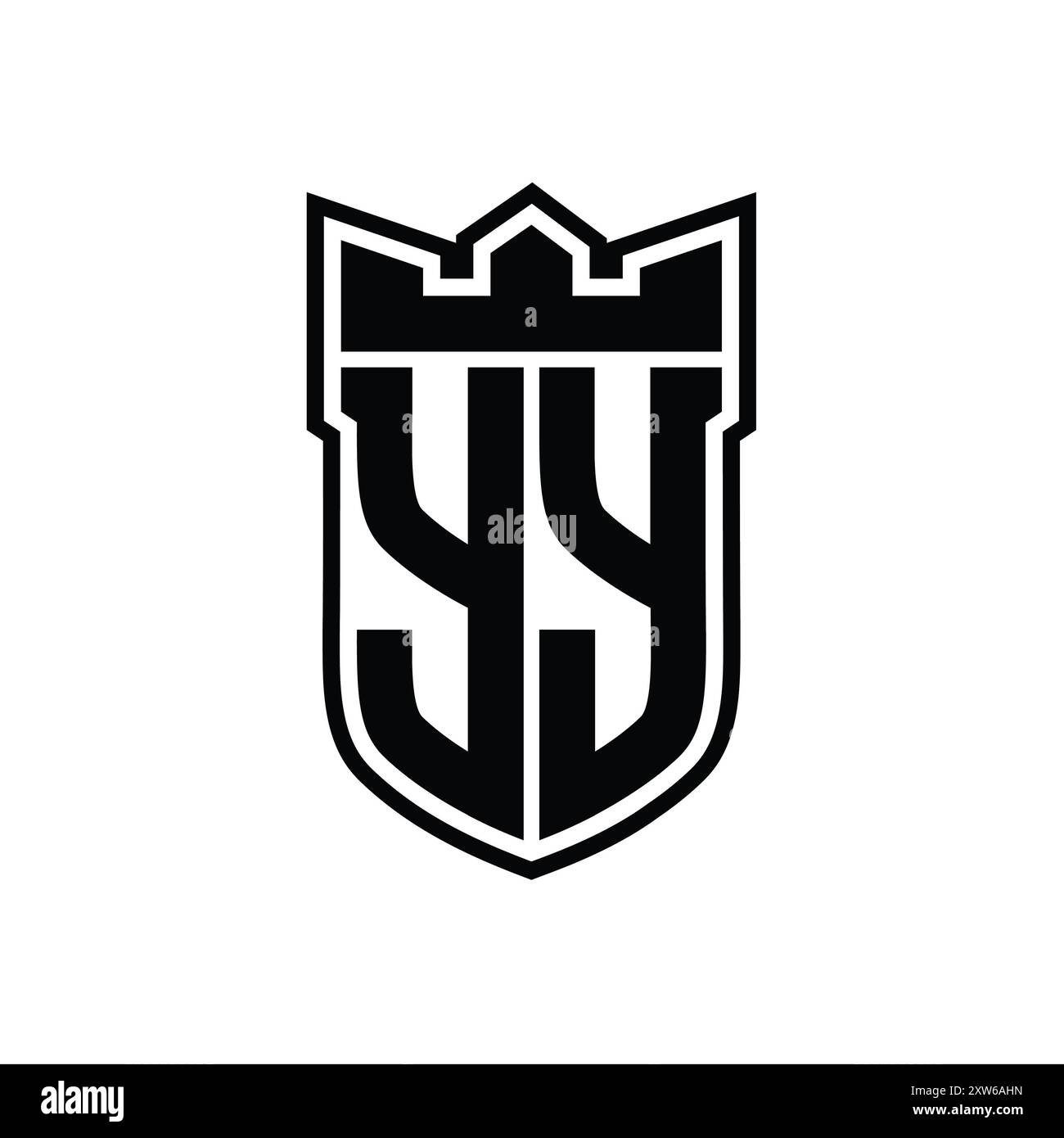 YY Letter logo with shield shape with geometric crown inside black ...