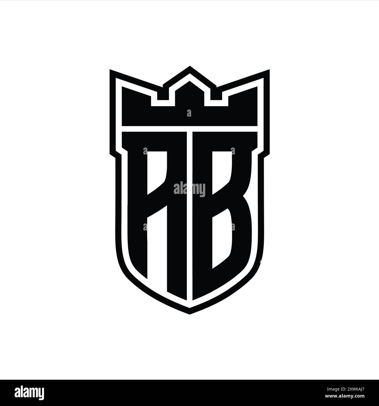 AB Letter logo with shield shape with geometric crown inside black ...