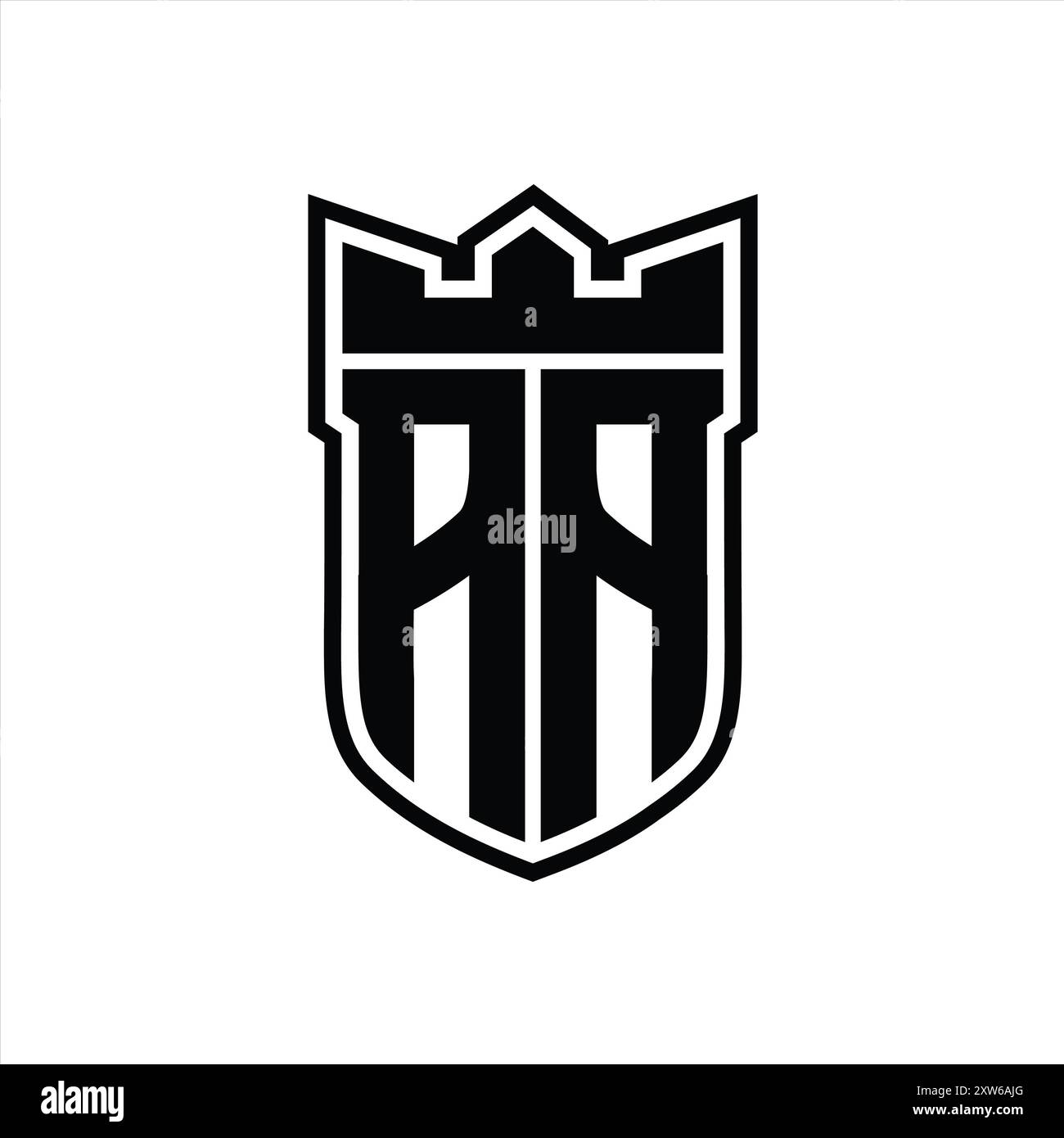 AA Letter logo with shield shape with geometric crown inside black ...