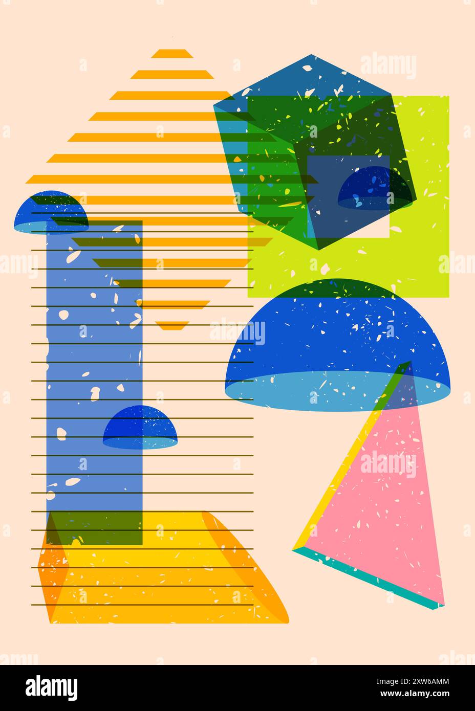 Geometric shapes. Object in trendy riso graph design. Geometry elements abstract risograph print ...