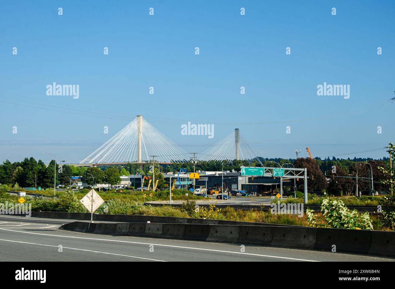 Cable-stayed Port Mann Bridge on Trans-Canada highway-1 over Fraser ...
