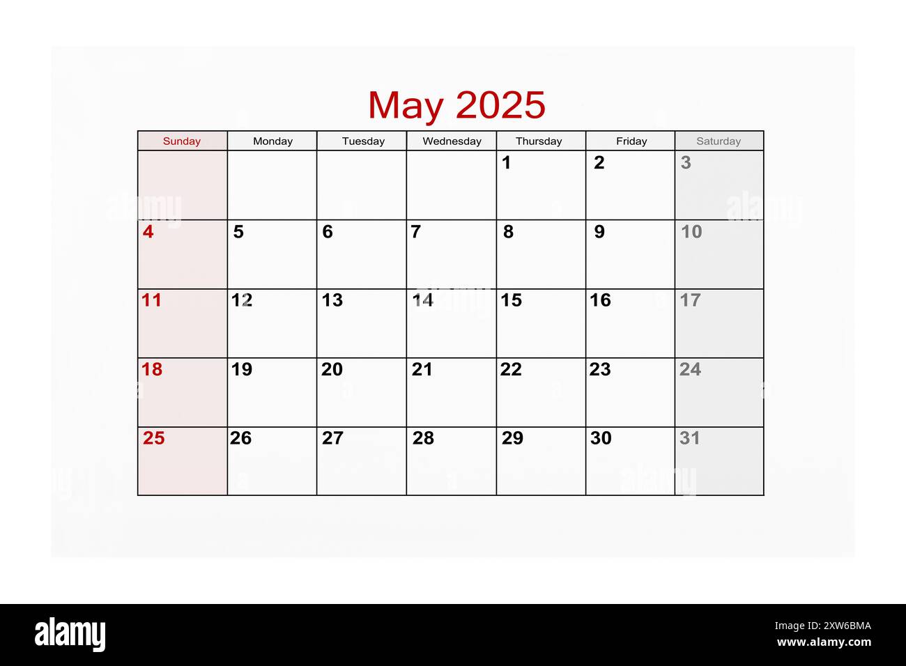 May 2025 Calendar page for 2025 year isolated on white background, Save ...