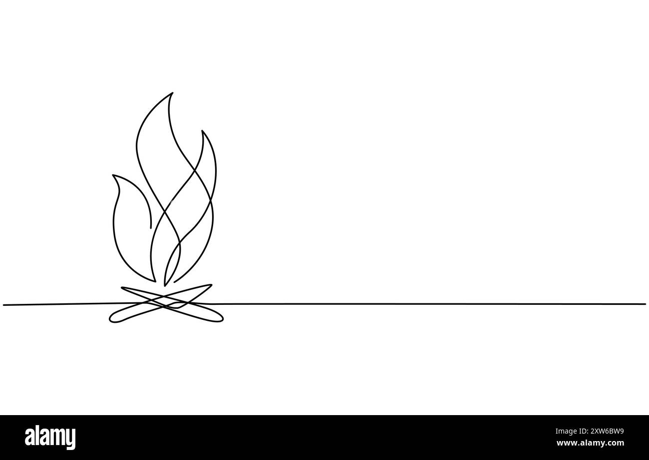 Continuous bonfire drawing single line art, Continuous one line drawing ...